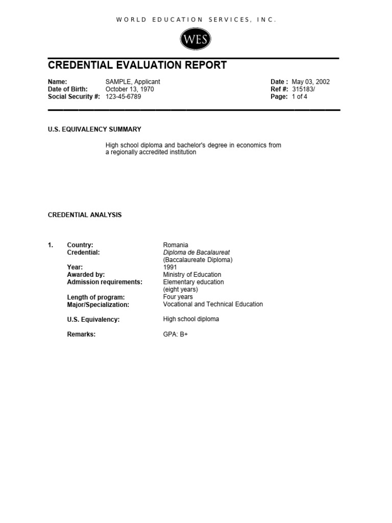 Credential Evaluation Report - World Education Services | PDF | Statistics | Mathematics