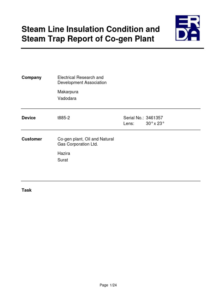 Steam Line Insulation Condition and Steam Trap Report of Co-Gen Plant ...