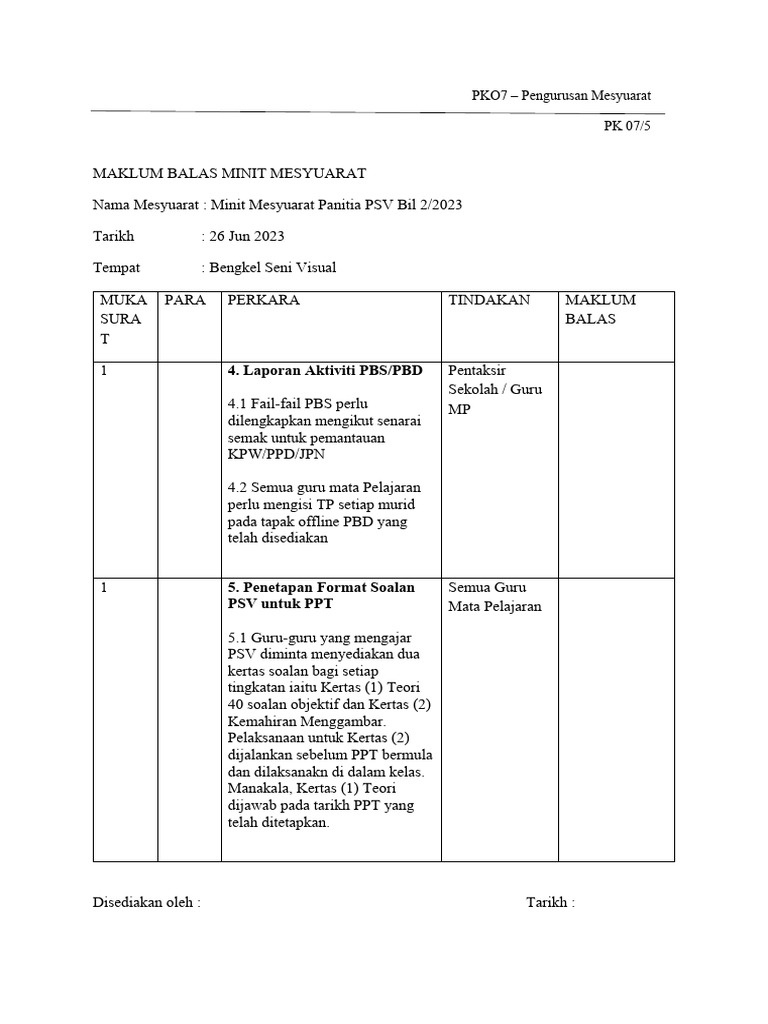 Maklum Balas Minit Mesyuarat (2) 2023 | PDF