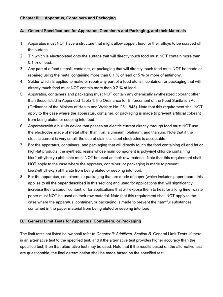 Chapter III - Apparatus, Containers and Packaging | Download Free PDF | Water | Lead