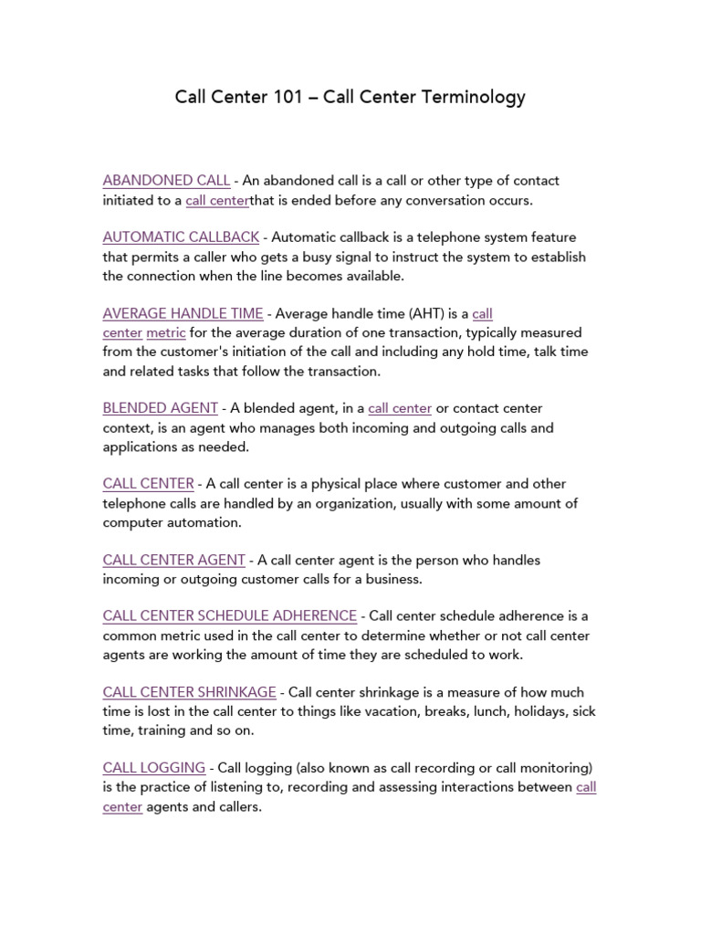 Call+Center+101+–+Call+Center+Terminology | PDF