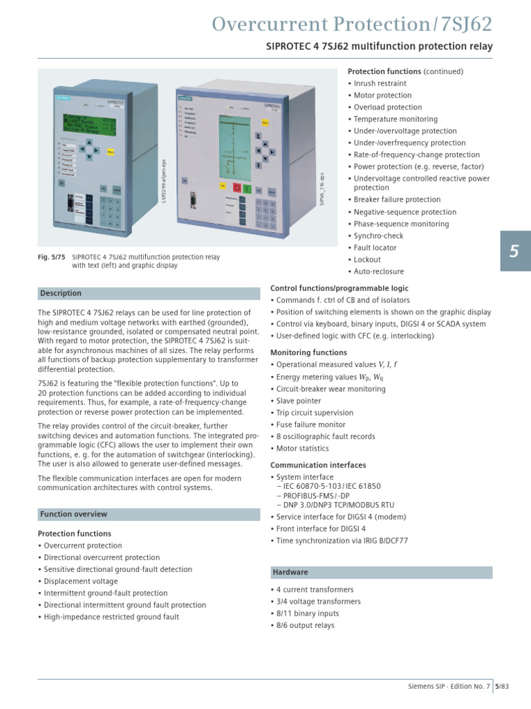 7SJ62 SIPROTEC Overcurrent Protection | Download Free PDF | Relay ...