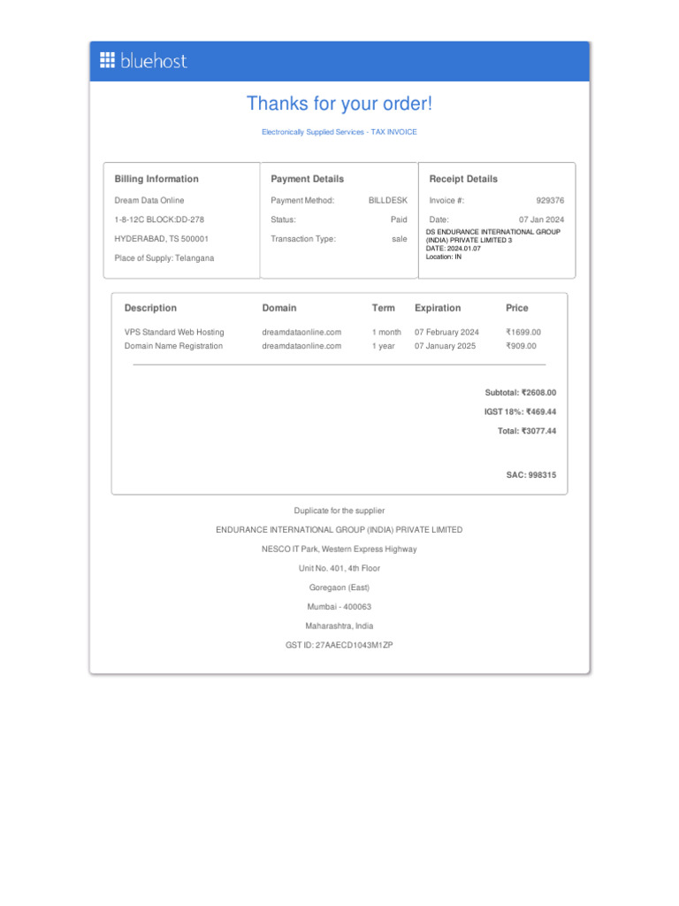 Thanks For Your Order!: Billing Information Payment Details Receipt ...