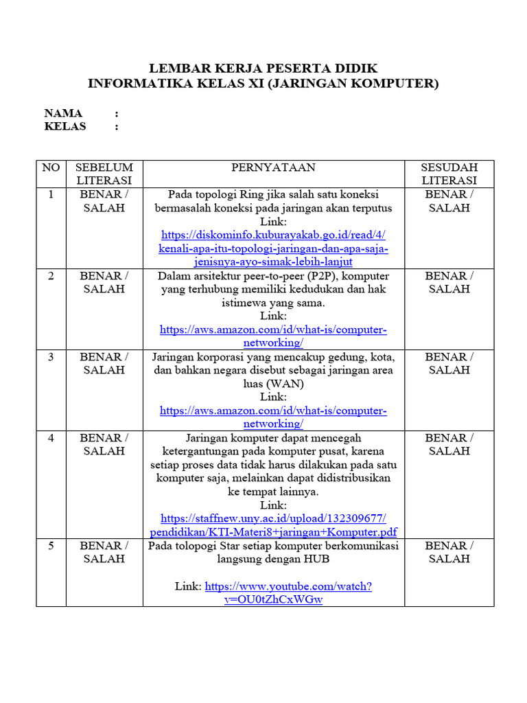 LKPD Informatika Kelas Xi | PDF