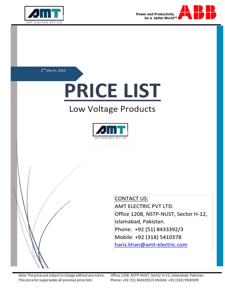 AMT ELECTRIC ABB Pricelist 06-07-2020-1 | PDF | Relay | Physical Quantities