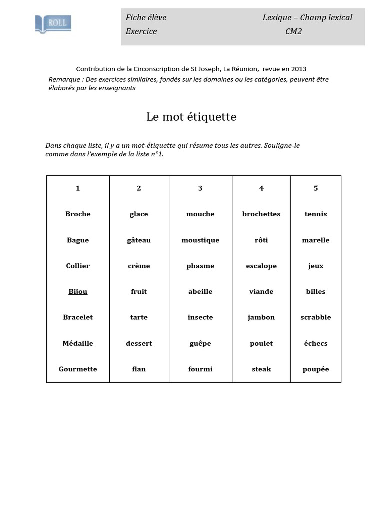 Fiche cm1 2 Mot Etiquette | PDF