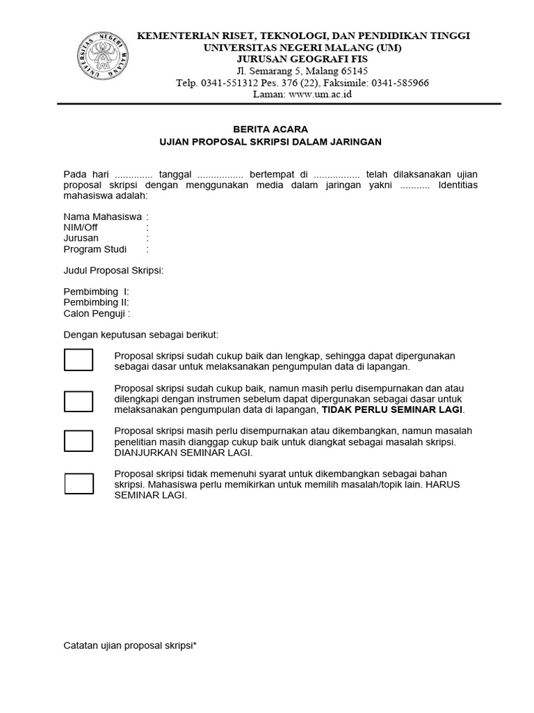 Berita Acara Ujian Sempro Online | PDF