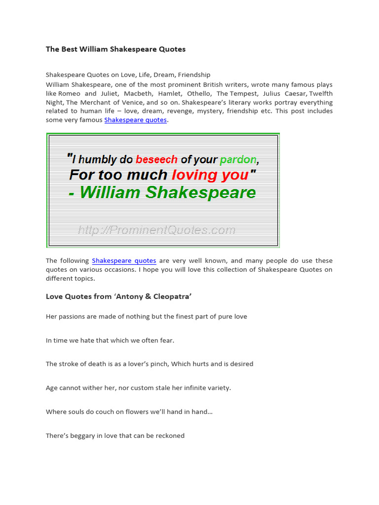 Shakespeare's Quotes on Friendship | PDF