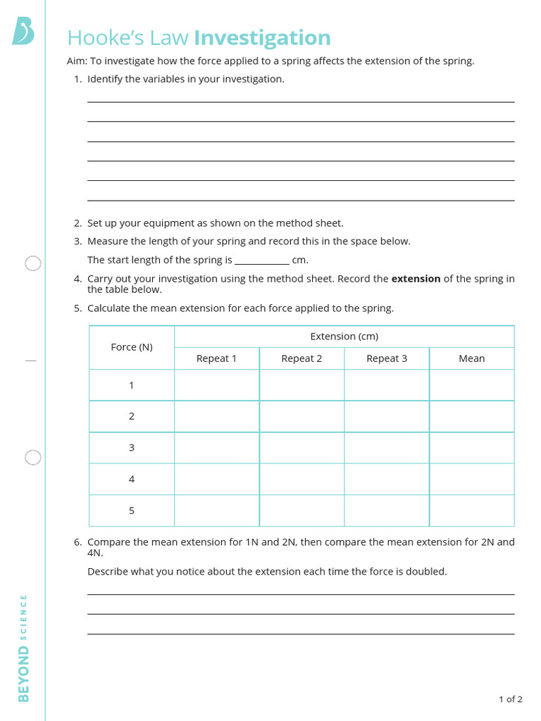 Hooke's Law Investigation Worksheet HA | PDF