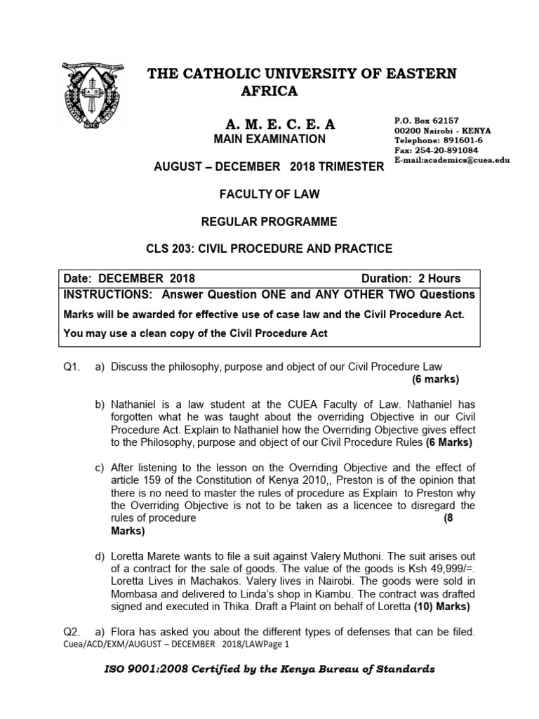 Civil Procedure 2018 Sample Paper | PDF | Law