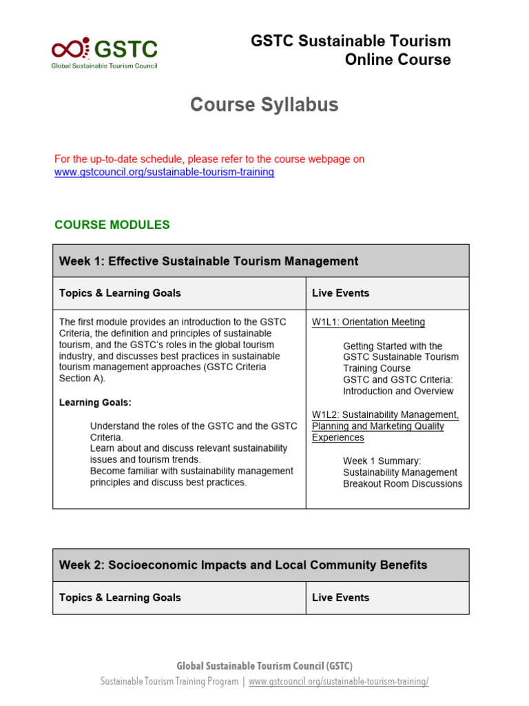 GSTC Training Online Course Syllabus | PDF