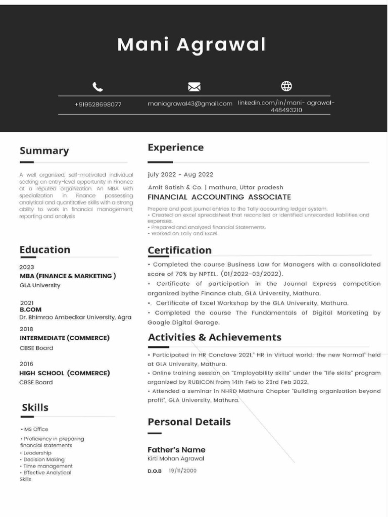 Mani Agrawal Resume | PDF