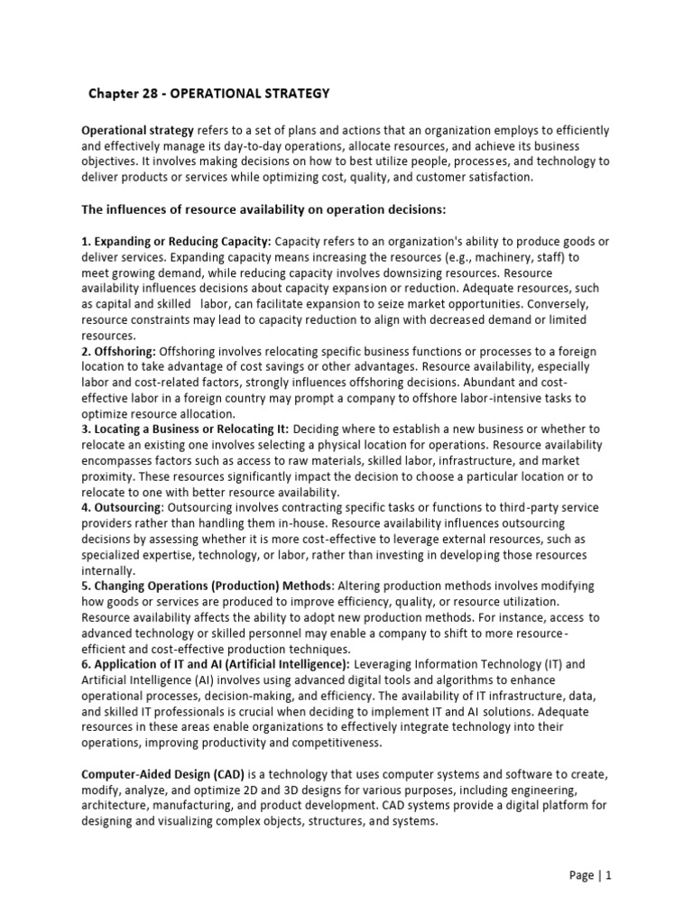 Chapter 28 - Operational Strategy | PDF