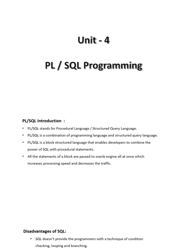 Unit 4 Pl Sql Programming 1 Pdf Plsql Control Flow 2761