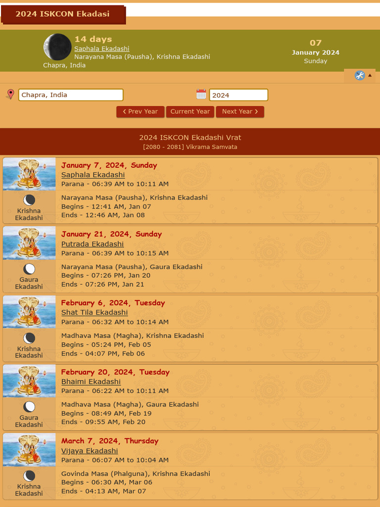 ISKCON Ekadashi Calendar 2024 | PDF | Religious Holidays | Hindu Worship