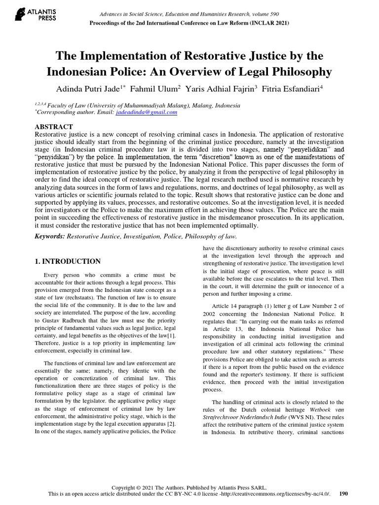 The Implementation of Restorative Justice by The Indonesian Police: An Overview of Legal ...