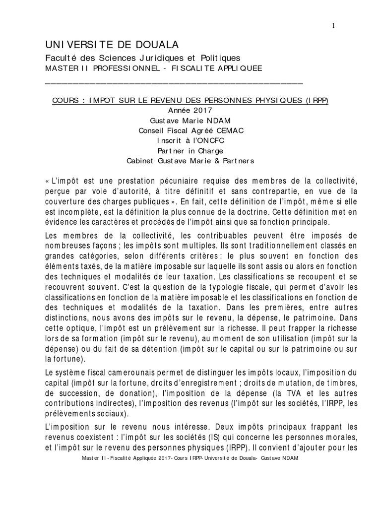 Barème IRPP au Cameroun 2017 | PDF | Impôt sur le revenu | Impôts