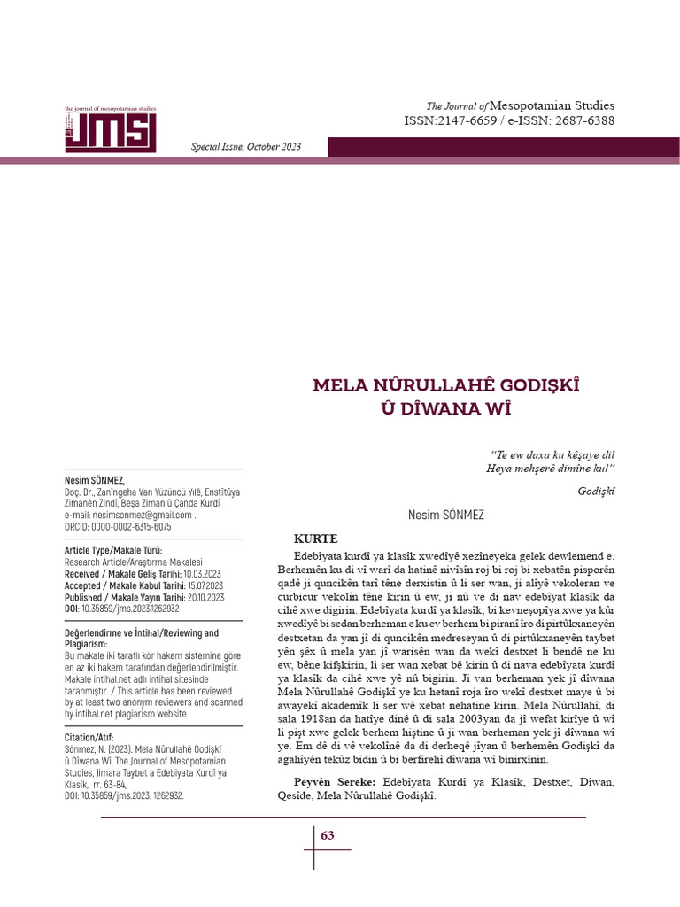 Molla Nurullah Godishki and His Poems | PDF