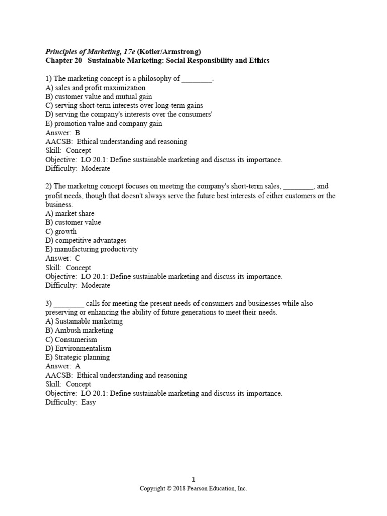 Marketing Chapter 20 Test Bank | PDF