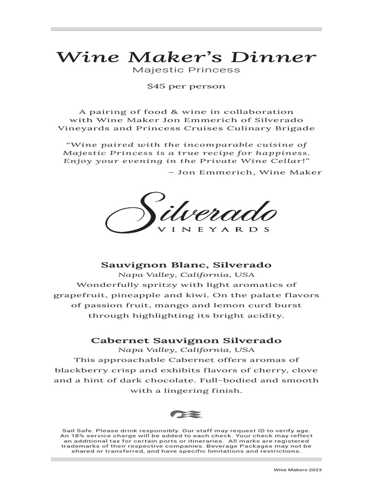 Wine Makers Dinner Silverado Vineyards - Pdf.coredownload - Inline | PDF
