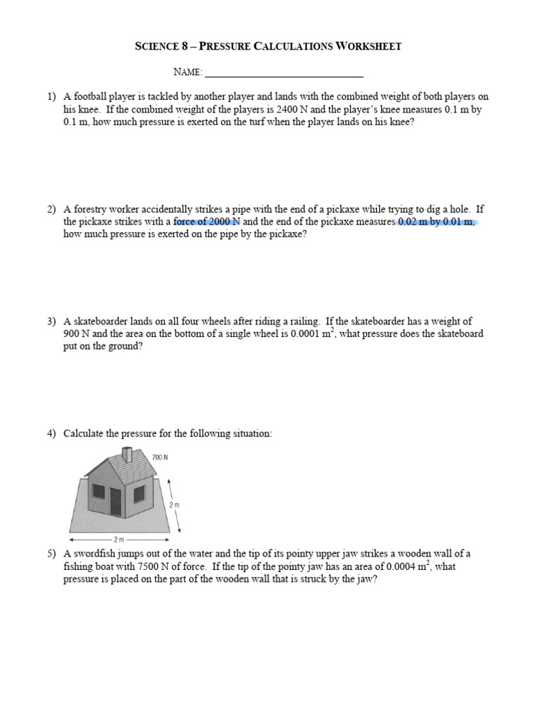 Pressure Calculations Worksheet 2iyqo8d | PDF
