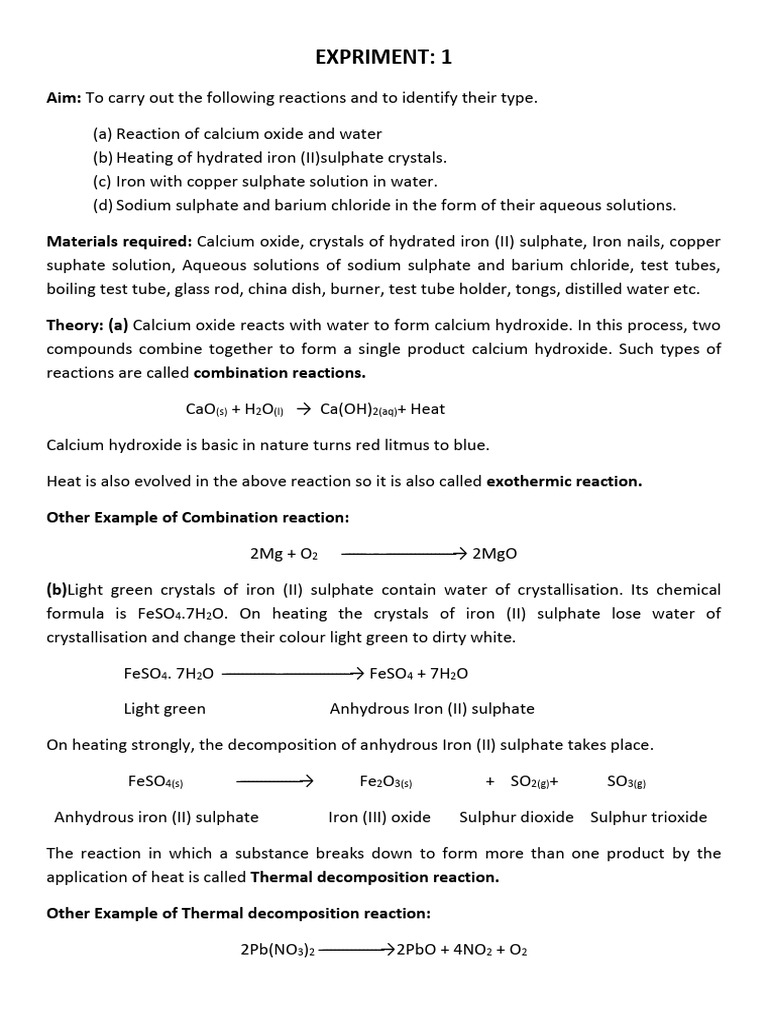 Experiment 1 Class X | PDF