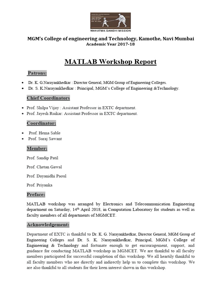 Matlab Workshop Report | PDF