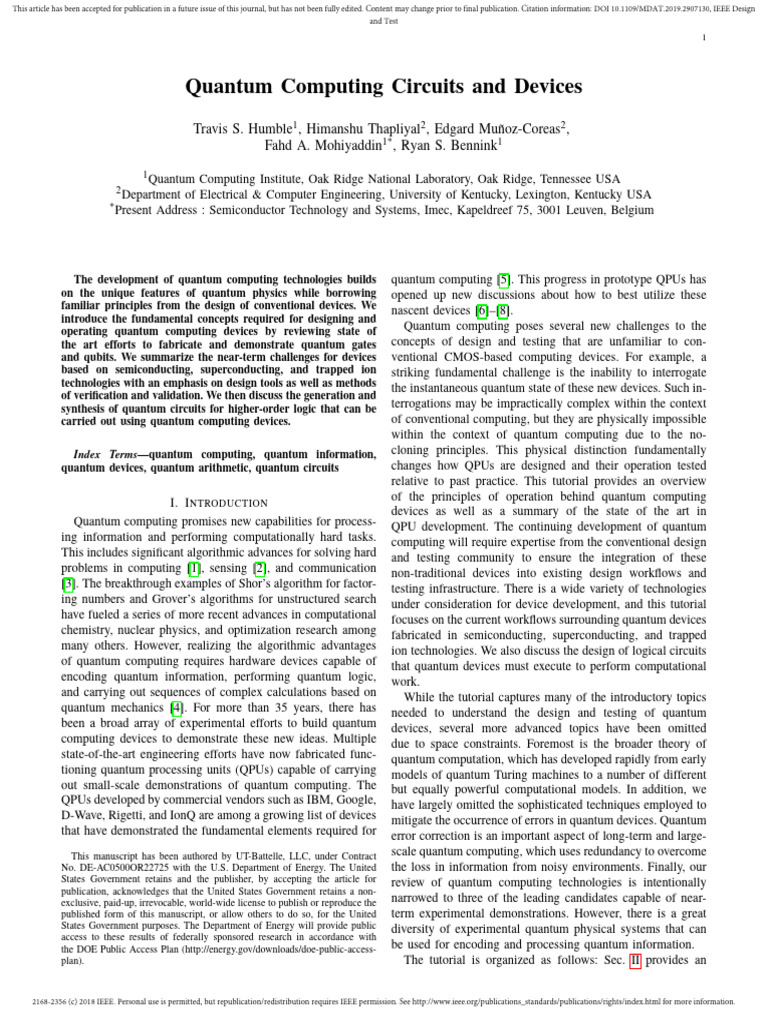 Quantum Computing Circuits and Devices | PDF | Quantum Computing | Quantum Mechanics