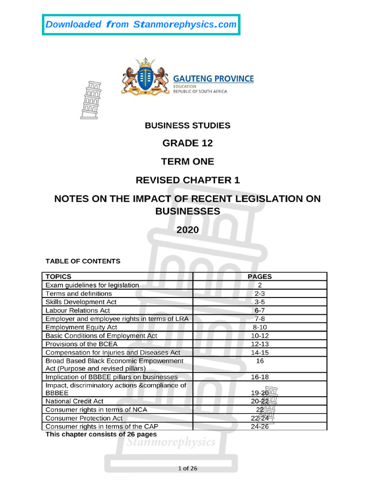 Gauteng Business Studies Notes Grade 12 TERM 1 | PDF