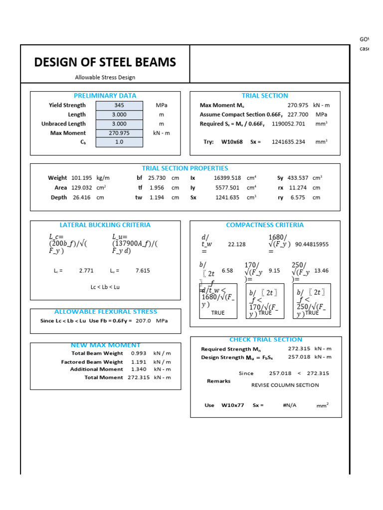 Steel Design Spreadsheet | PDF