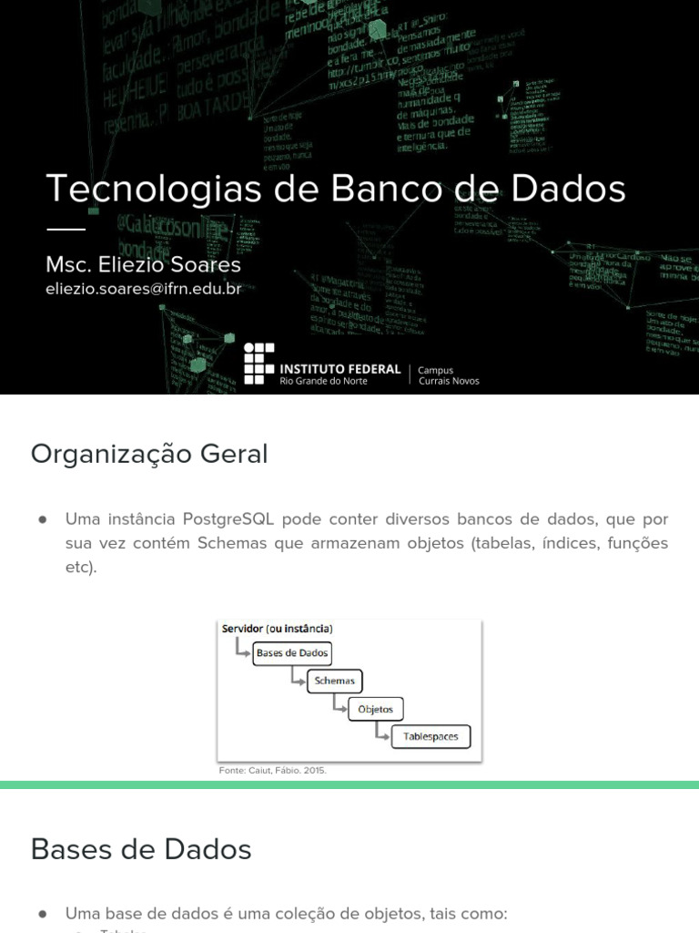 Organizacao Logica e Fisica Dos Dados Parte 2 | PDF | Bancos de dados | Postgre SQL