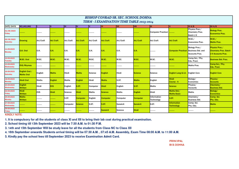 Final Term I Exam Time Table 2023 | PDF