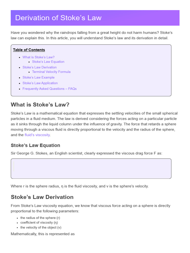 Derivation and Applications of Stokes' Law | PDF