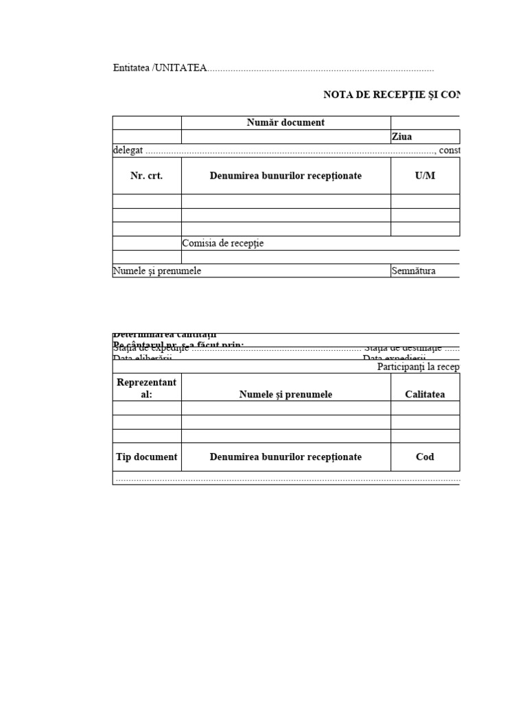 Nota de Recepție și Constatare Bunuri | PDF