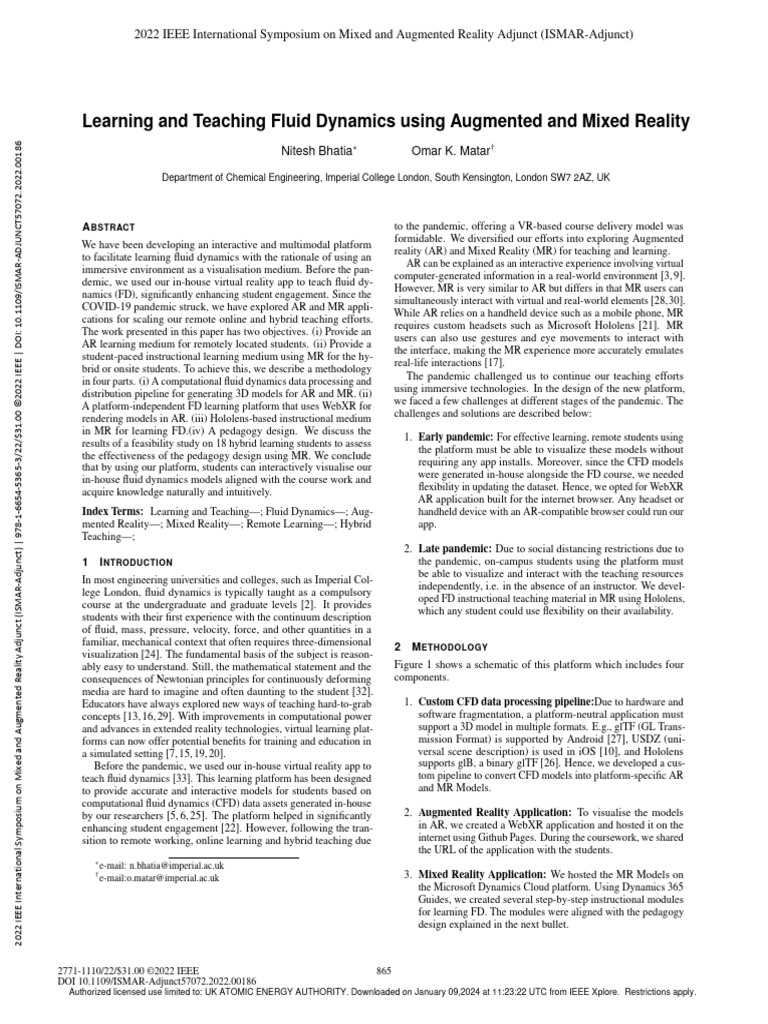 Learning and Teaching Fluid Dynamics Using Augmented and Mixed Reality ...