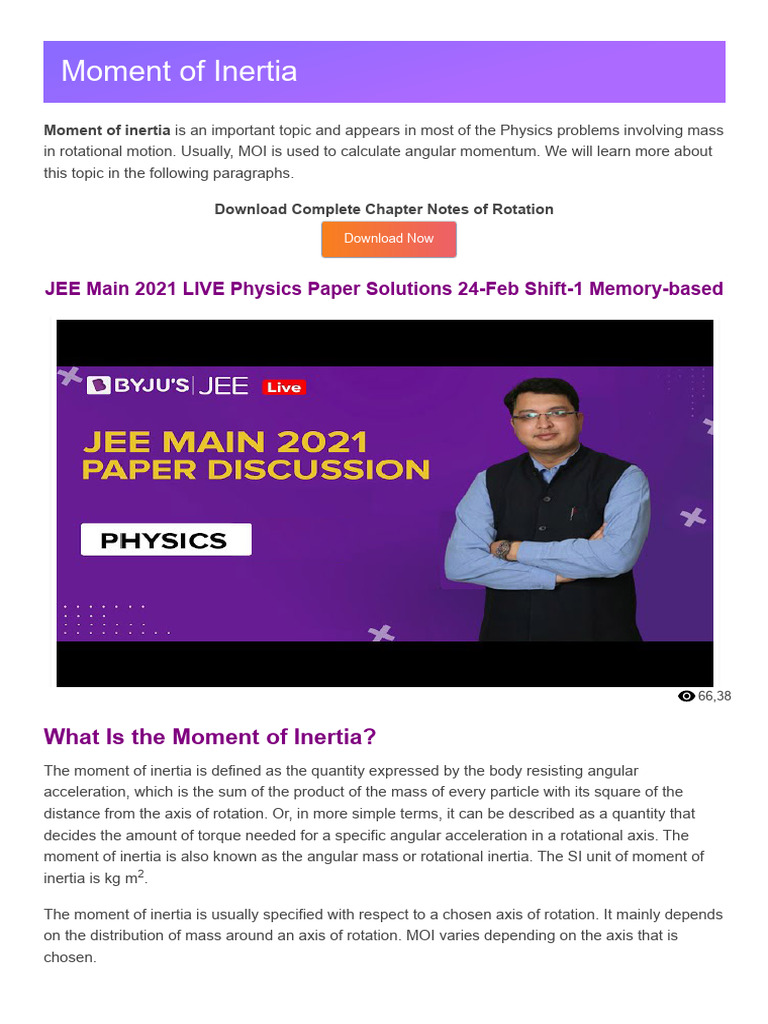 03 - Moment of Inertia - Formulas, MOI of Objects (Solved Examples) | PDF