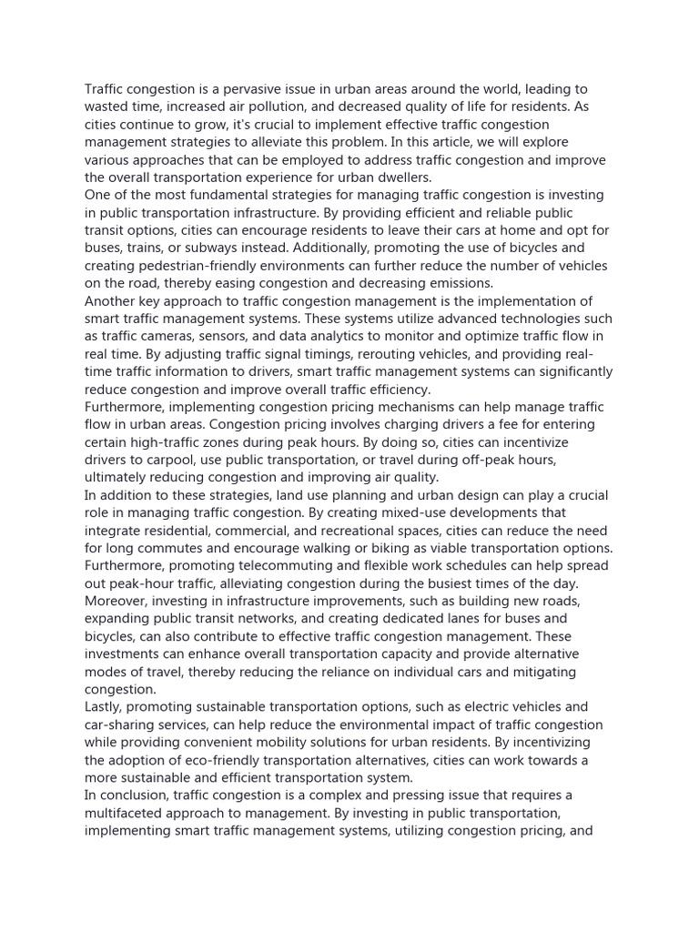 Traffic Congestion Management Pdf Traffic Congestion Transport