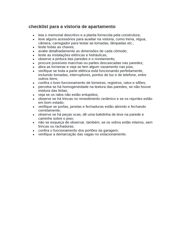 Checklist para A Vistoria de Apartamento | PDF | Casa e Jardim