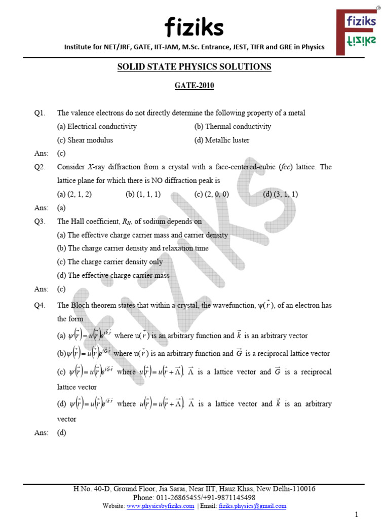 8.solid State Physics - GATE | PDF