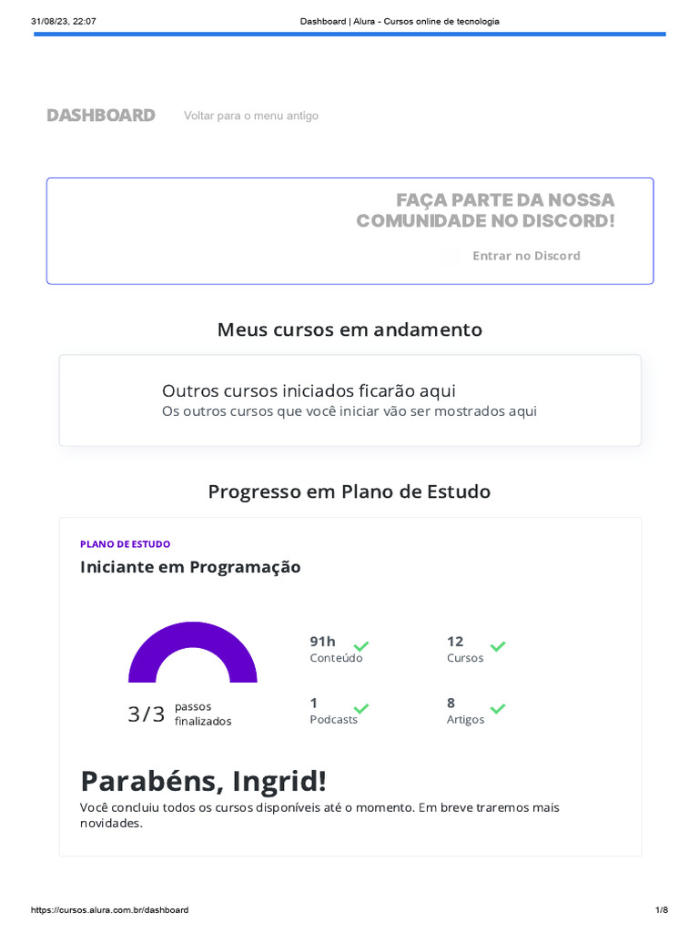 Dashboard - Alura - Cursos Online de Tecnologia | PDF | Computadores