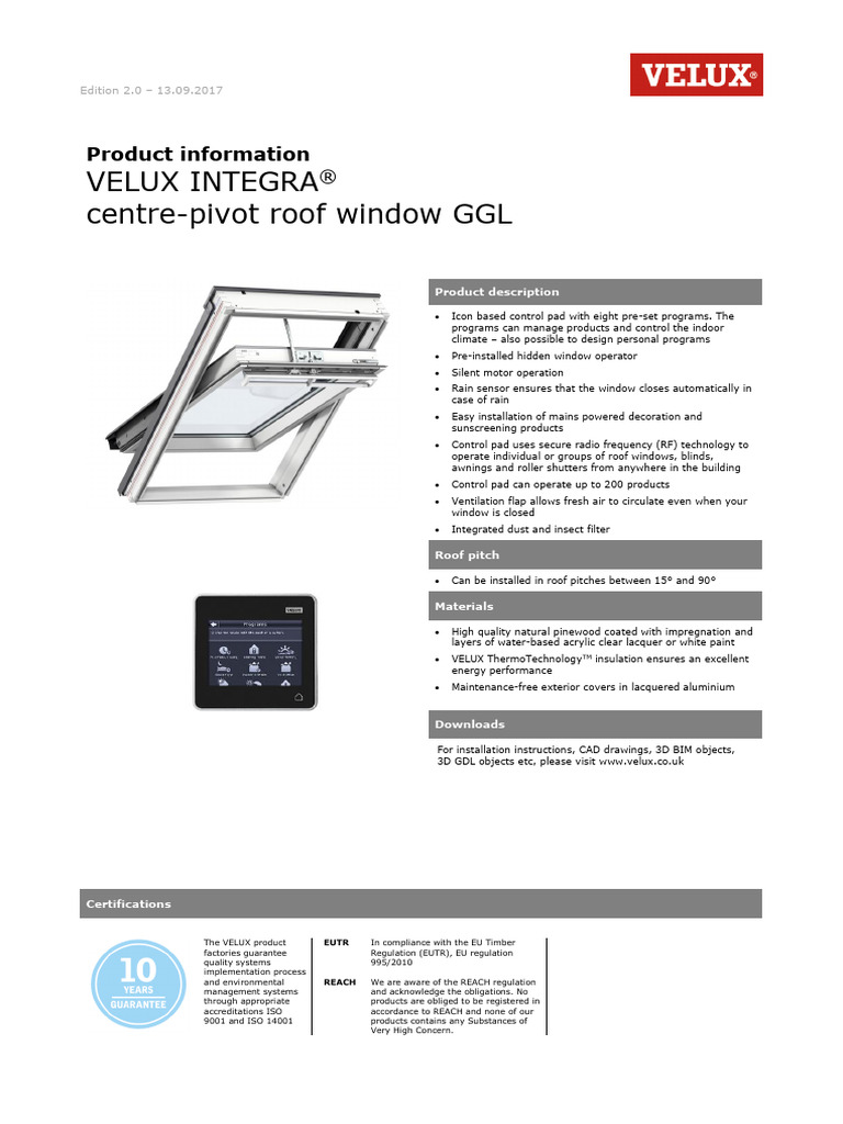 VELUX GGL Integra Product Information | PDF