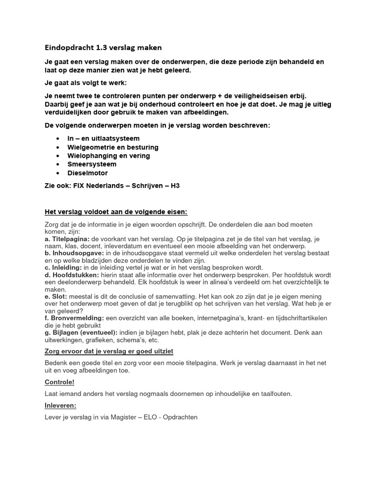 Eindopdracht 1.3 Autotechniek | PDF
