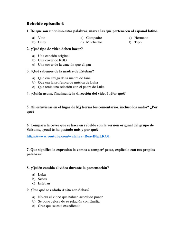 6º RBD Preguntas | PDF