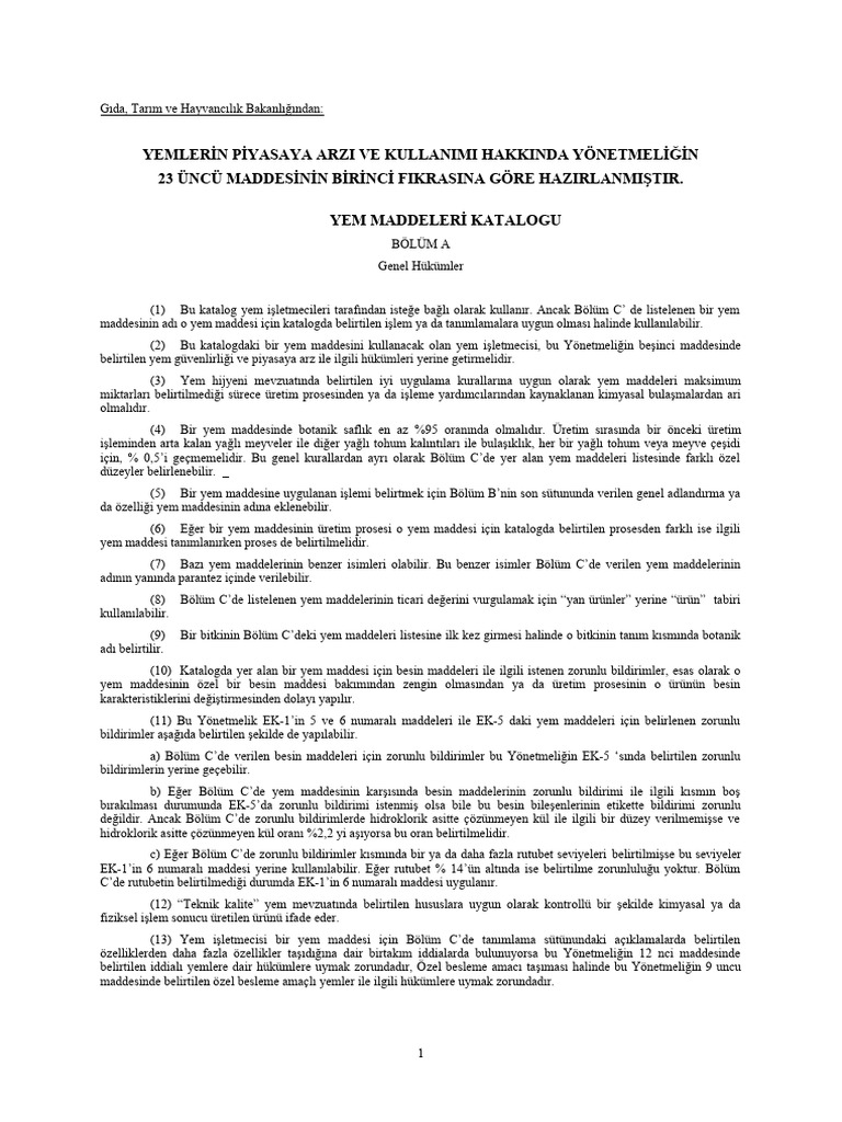 Yem Maddeleri Katalogu Son | PDF