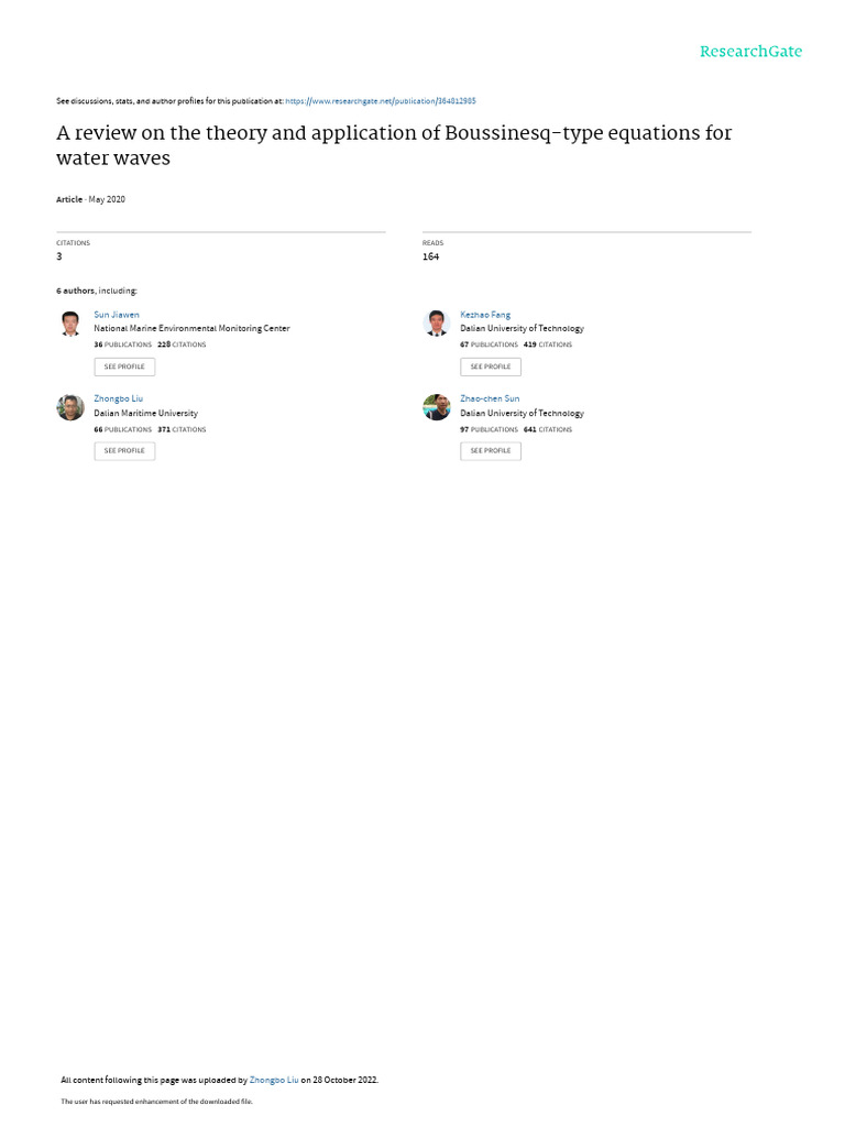 A Review On The Theory And Application Of Boussinesq Type Equations For Water Waves Pdf