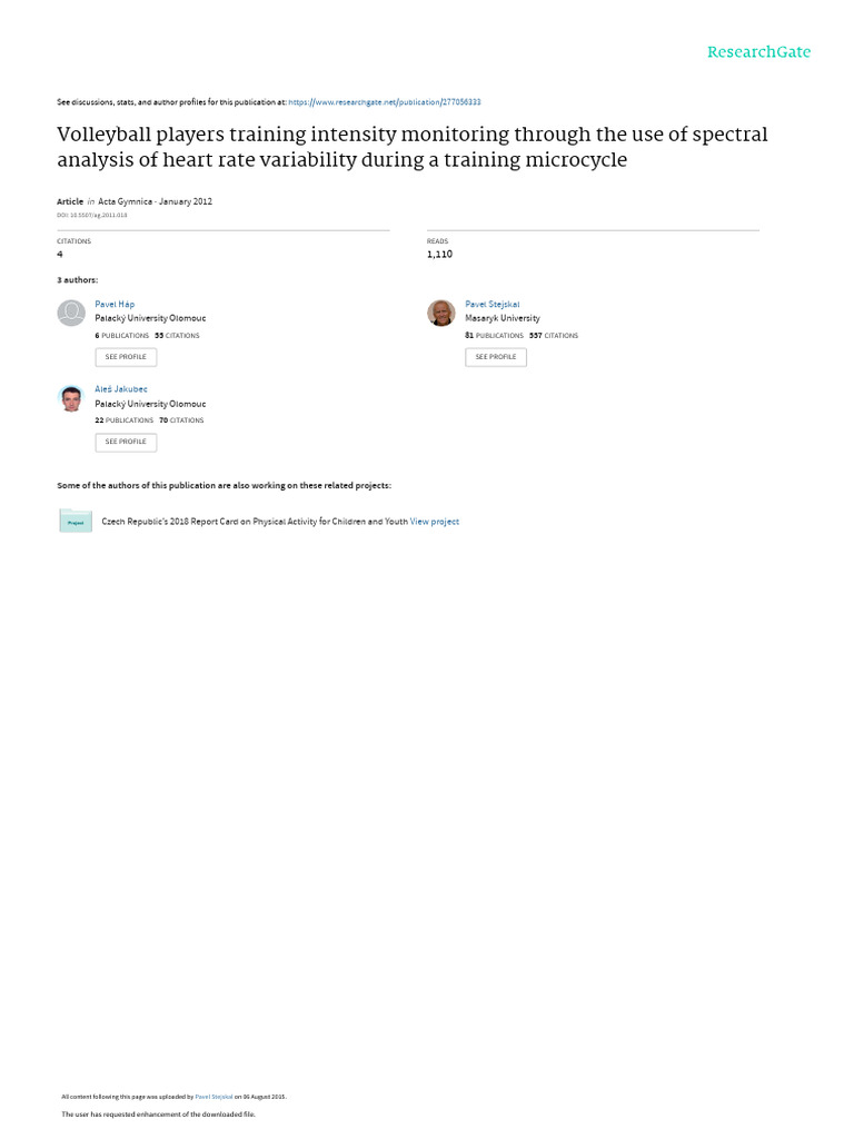 Volleyball Players Training Intensity Monitoring T | PDF