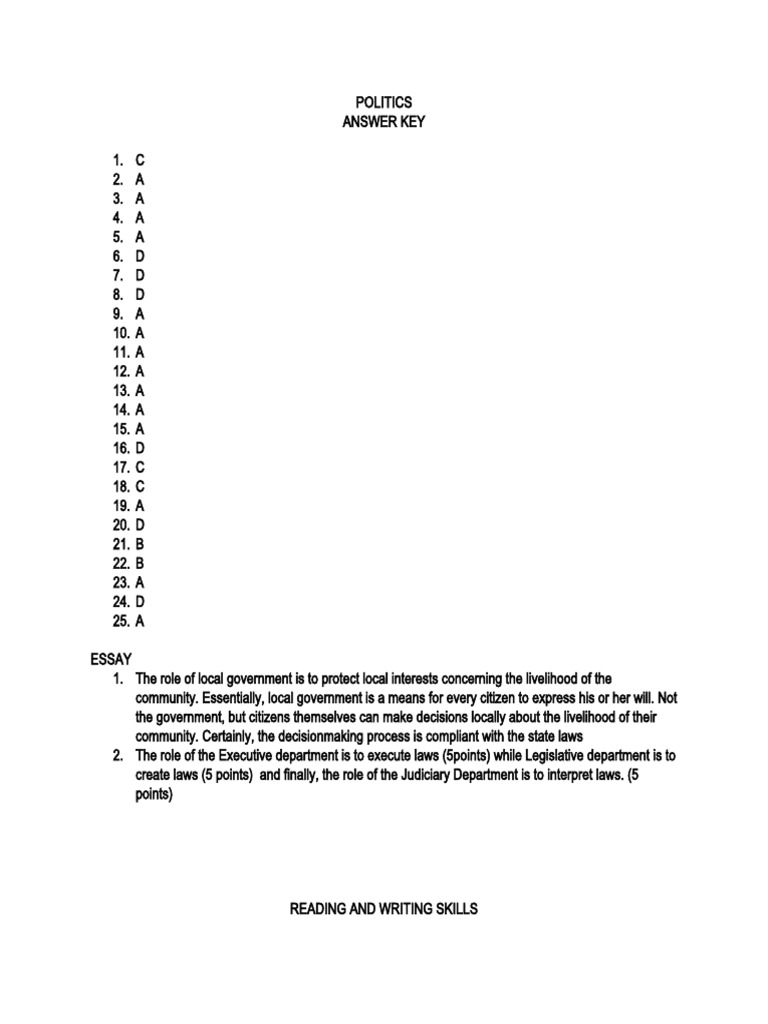POLITICS answer key | PDF
