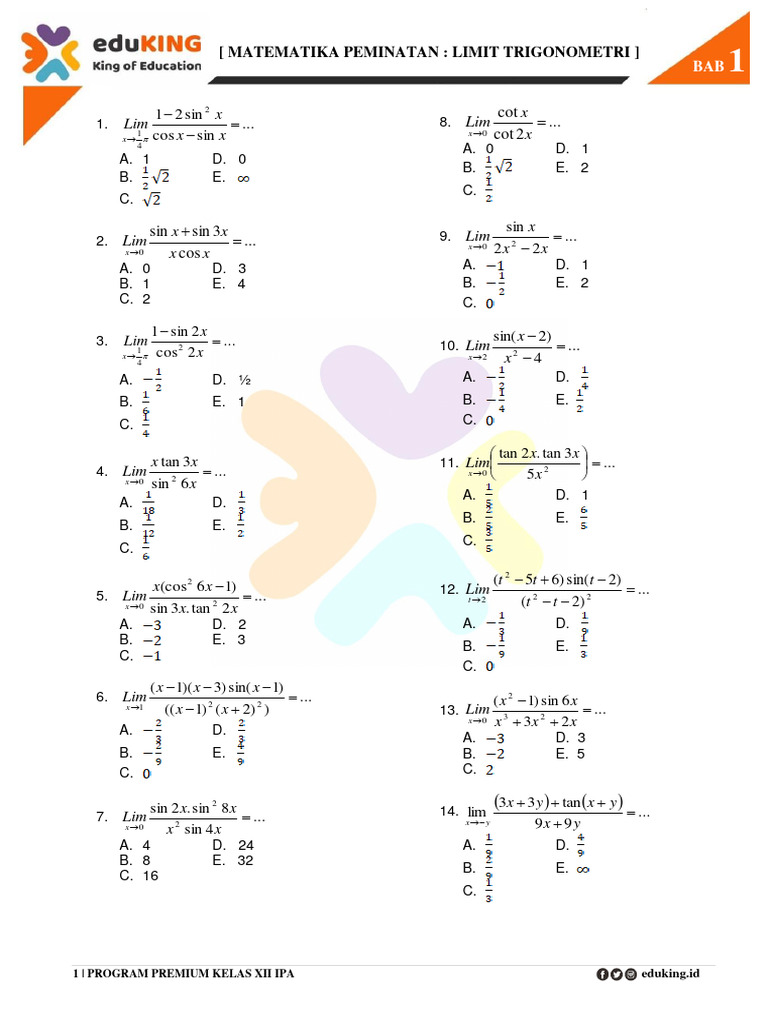 X X X Lim X X Lim: ... Sin Cos Sin 2 1 ... 2 Cot Cot | PDF
