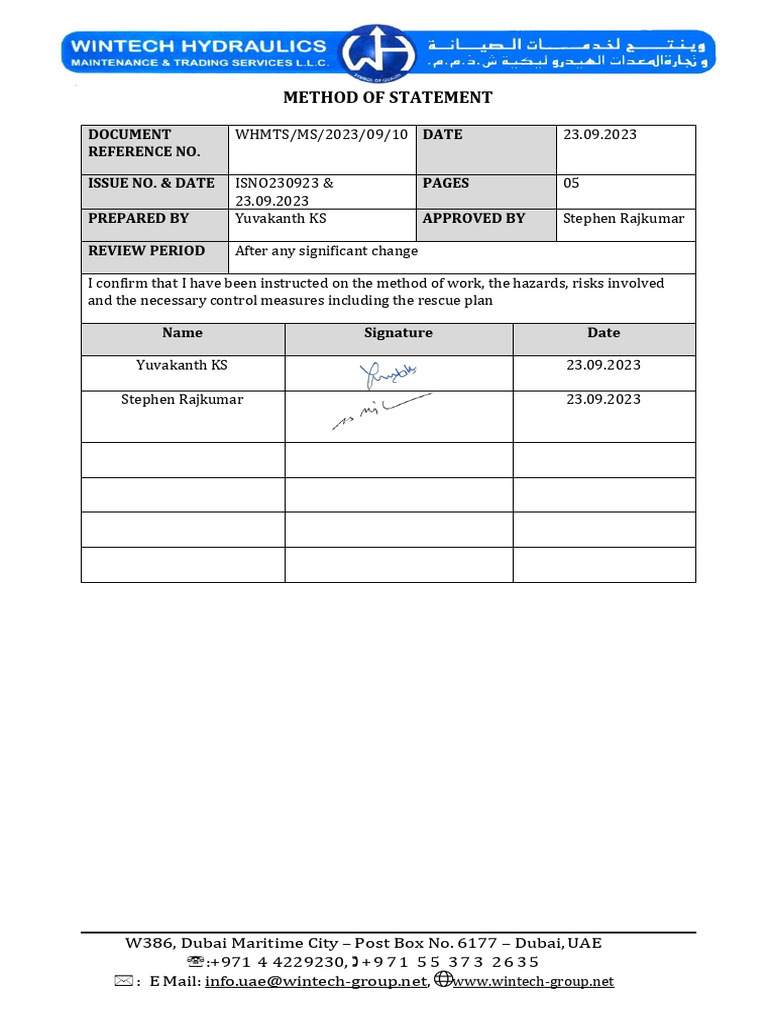 Method of Statement Hydraulic Cylinder Bearing Replacement-Tian Kun Hao ...