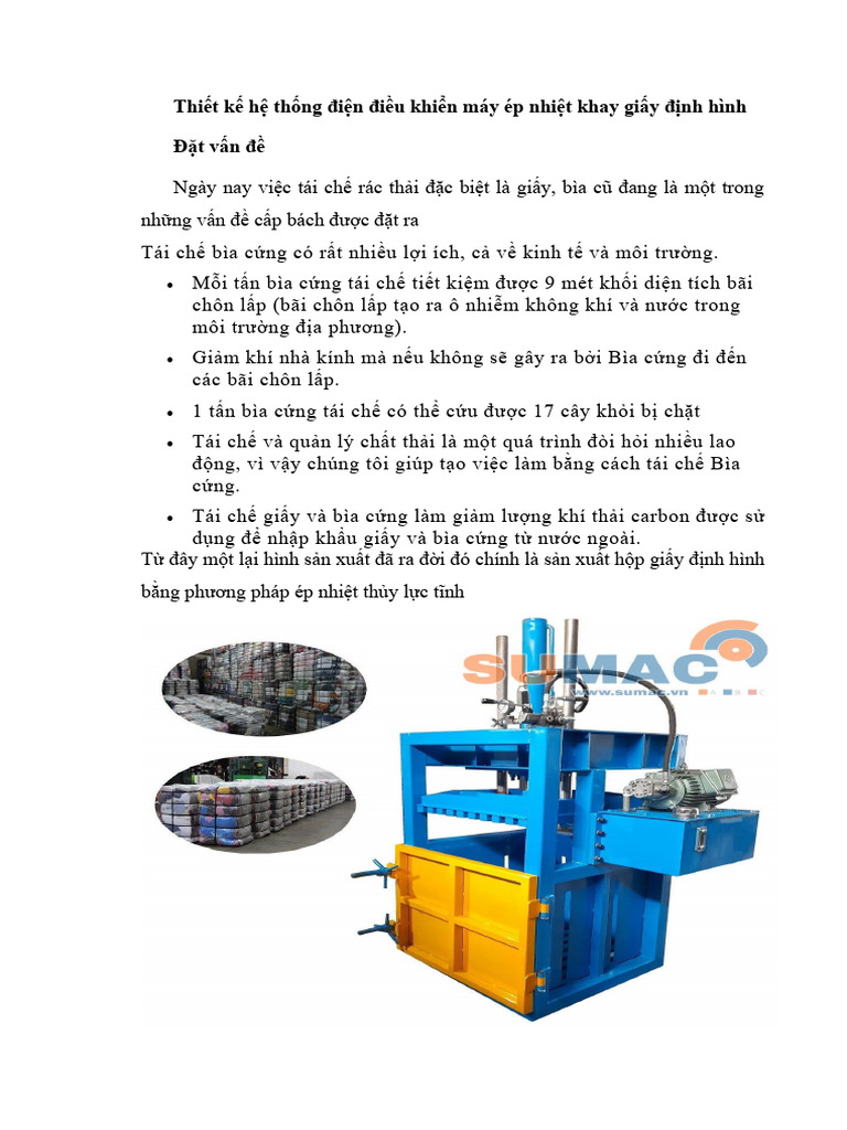 Thiết kế hệ thống điện điều khiển máy ép nhiệt khay giấy định hình | PDF